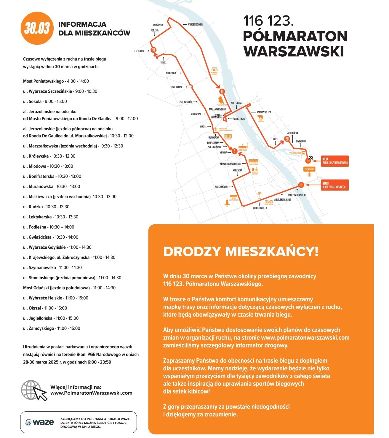 Półmaraton Warszawski 2025. Zamknięte ulice, trasa biegu i punkty kibicowania